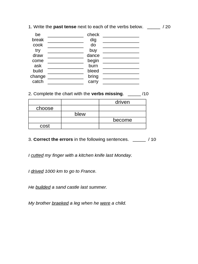 English Verb Practice Worksheet | PDF