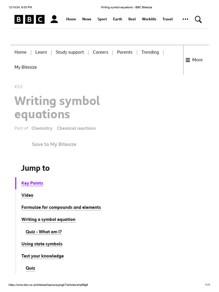 Writing Symbol Equations - BBC Bitesize | PDF | Chemical Substances ...