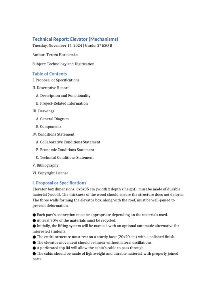 Elevator Mechanisms Technical Report | PDF
