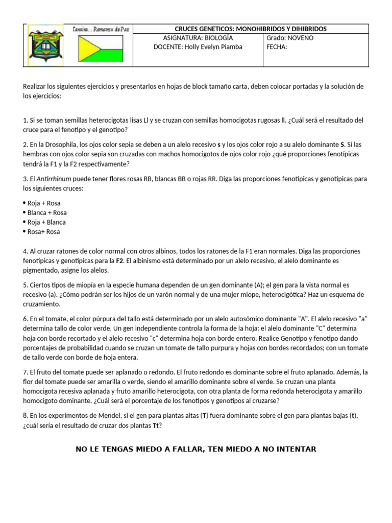 Ejercicios de Cruces Genéticos en Biología | PDF | Dominancia (Genética ...
