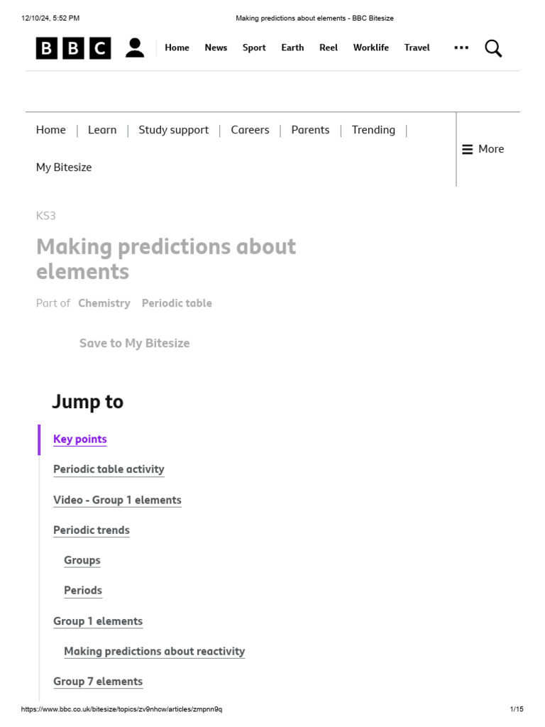 Making Predictions About Elements - BBC Bitesize | PDF | Chemical ...