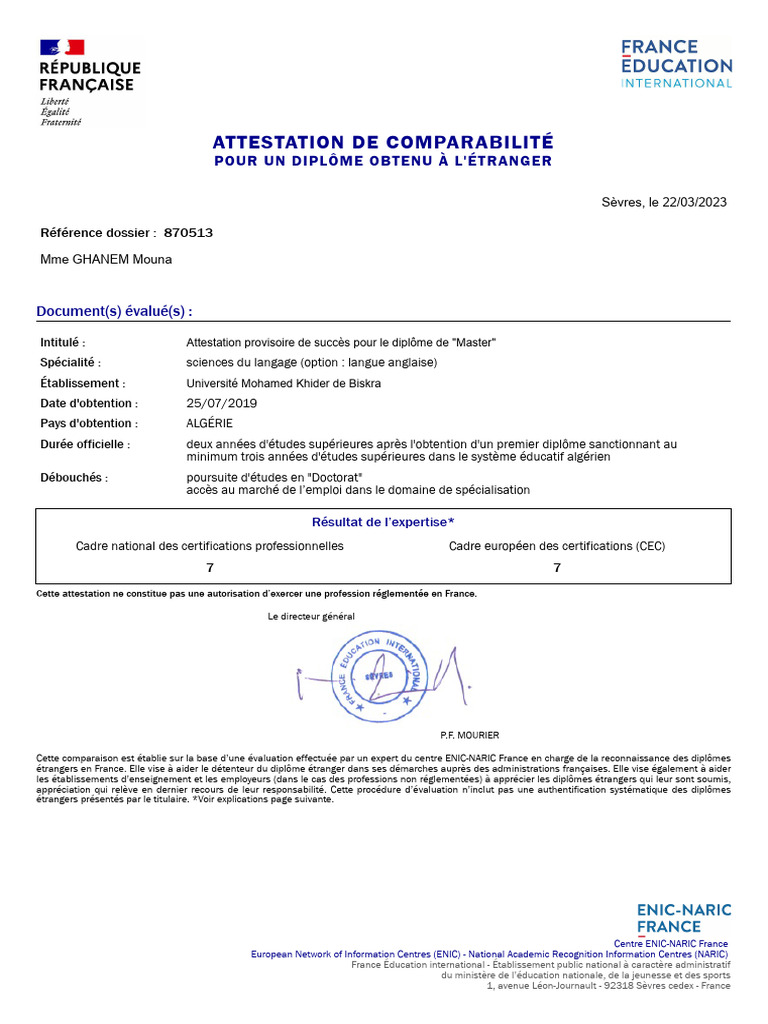 Attestation AC 870513 | PDF