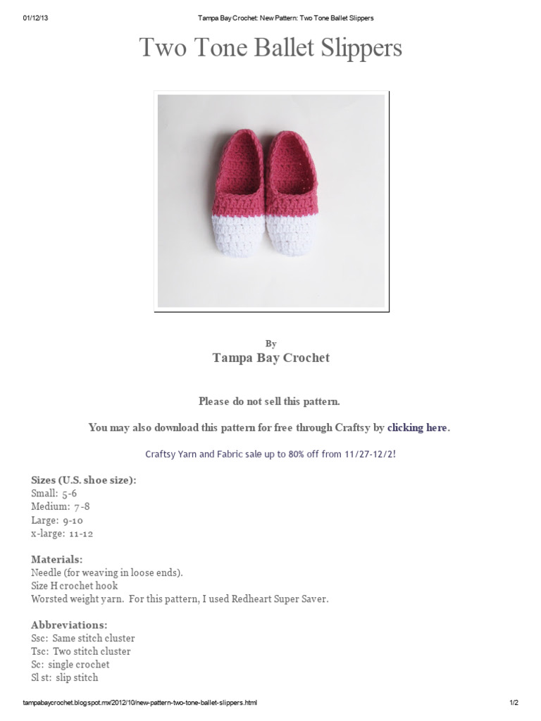 Two Tone Crochet Ballet Slippers Pattern | PDF | Crochet | Woven Fabrics