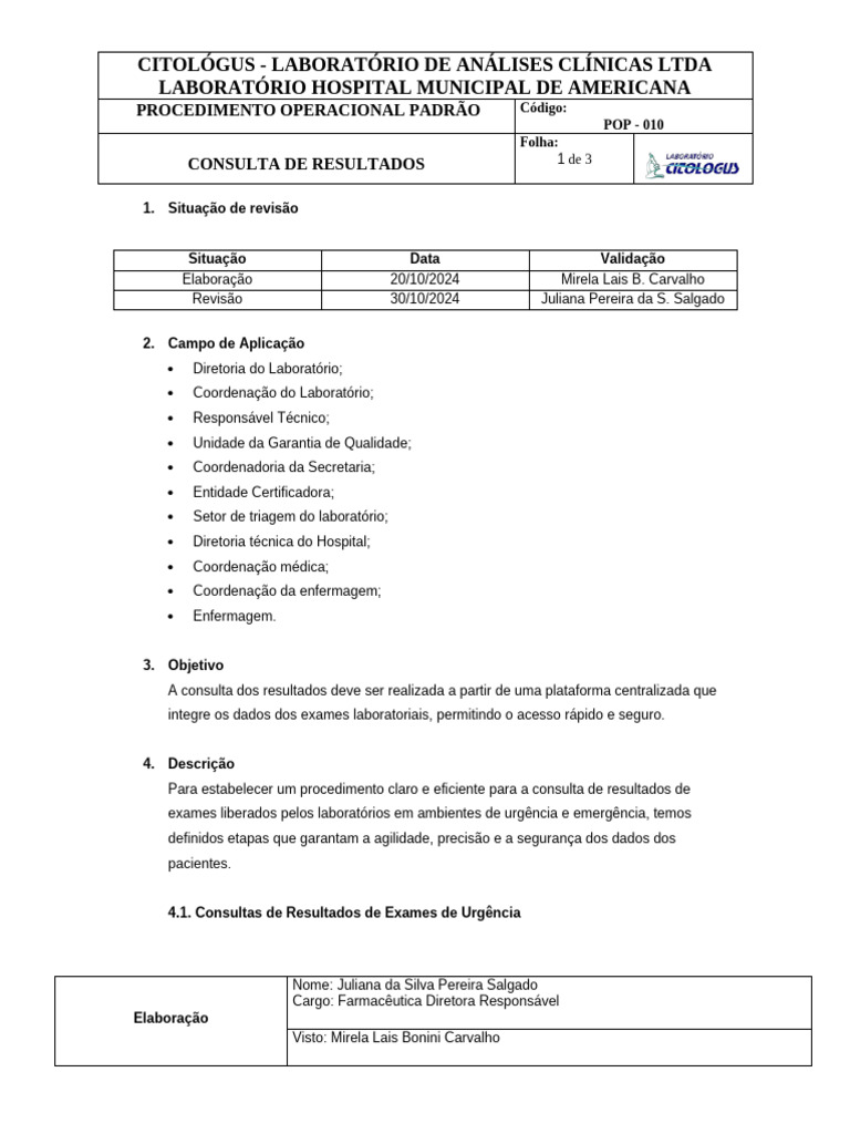 POP 010 - Consulta de Resultado | PDF | Hospital | Laboratórios