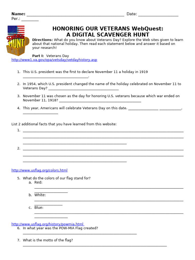 Veteran's Day Scavenger Hunt | PDF | Military