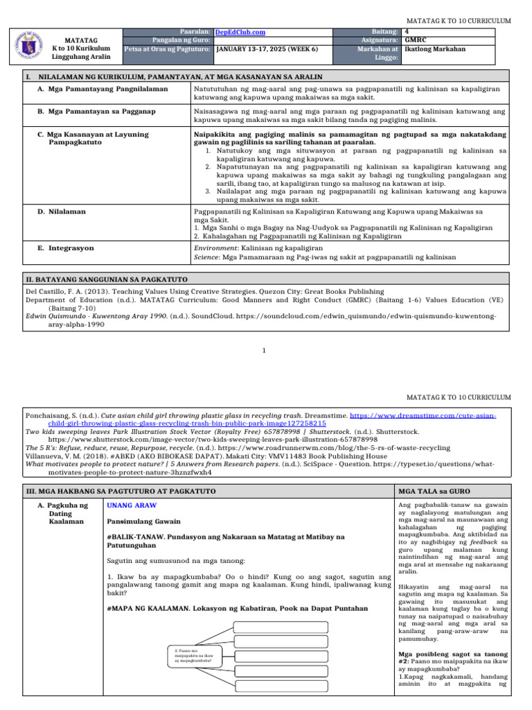 DLL MATATAG _GMRC 4 Q3 W6 | PDF