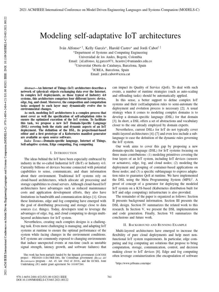 Modeling Self-Adaptative IoT Architectures | PDF | Internet Of Things | Computing