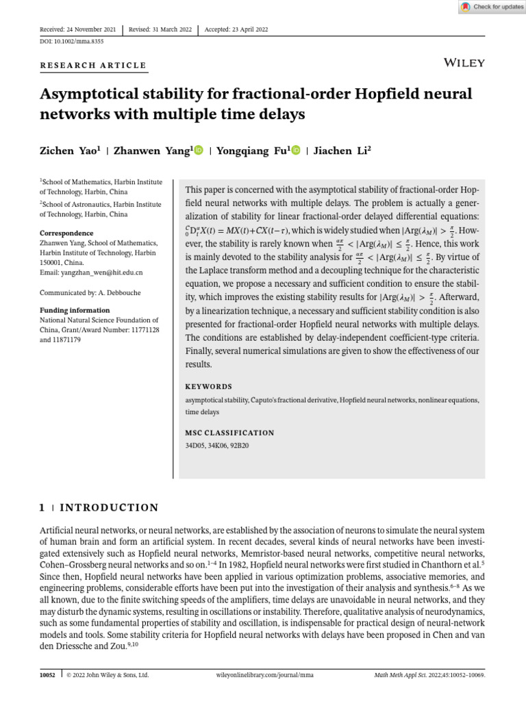 Asymptotical Stability For Fractional-Order Hopfield Neural Networks ...