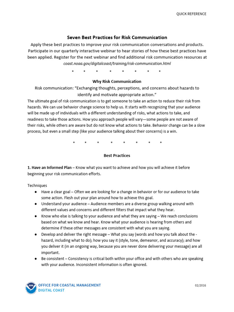 Risk Communication Best Practices | PDF | Risk | Communication