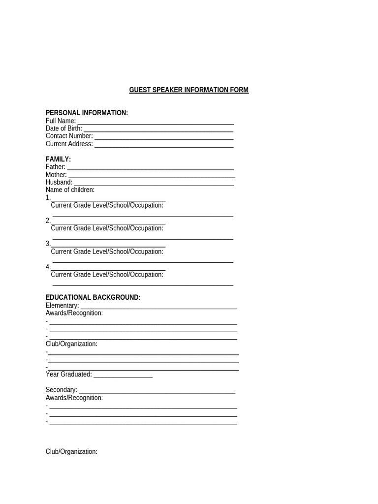 Gues Speaker Information Form | PDF | Educational Stages | Social ...