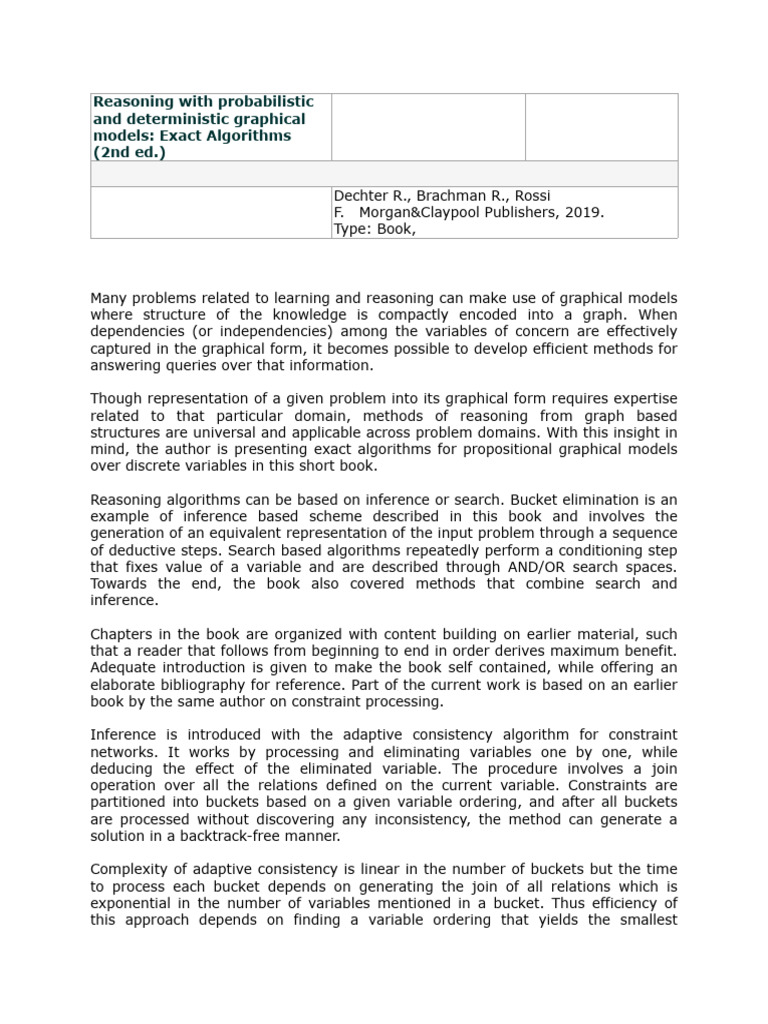Review of Reasoning With Probabilistic and Deterministic Graphical Model Exact Algorithms | PDF ...