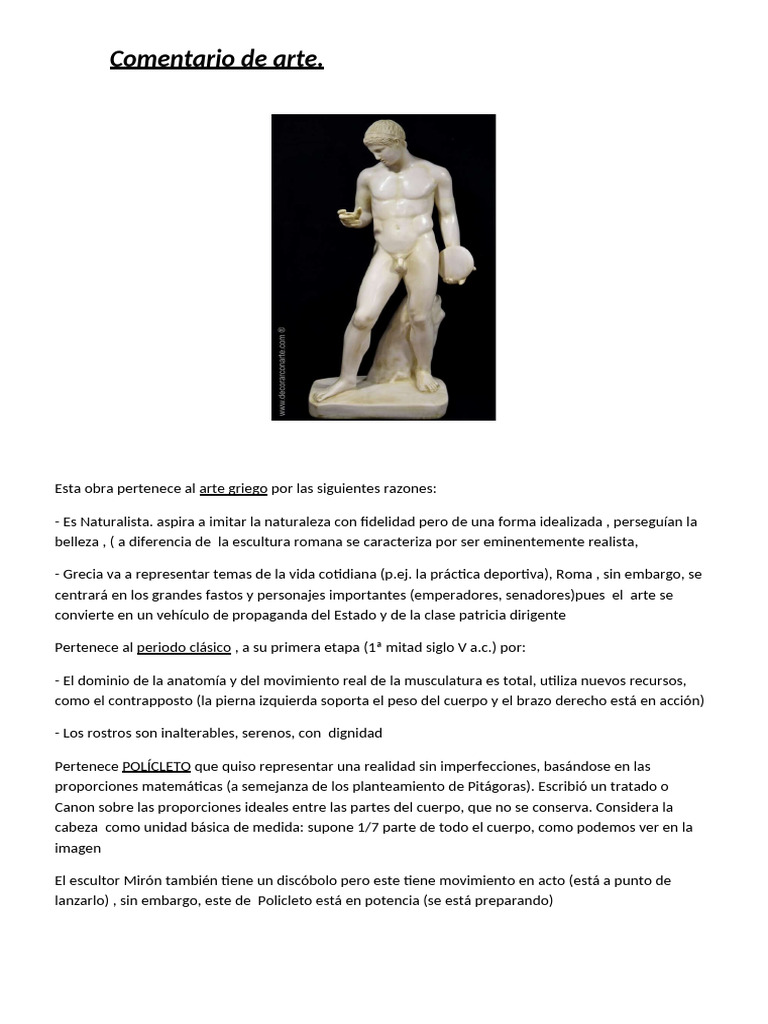 Comentario de Una Escultura 1. Historia Del Arte. Paola. (1) | PDF