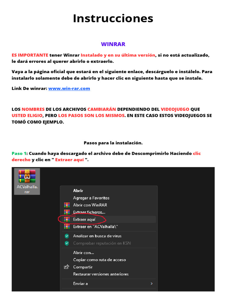 Guía de Instalación de WinRAR y Juegos | PDF | Hipervínculo | Archivo ...