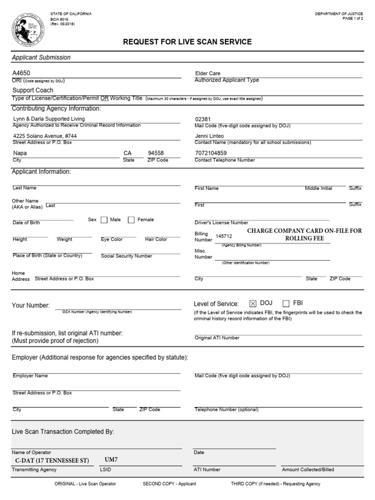 BLANK Lynn and Darla - Live Scan Form | PDF