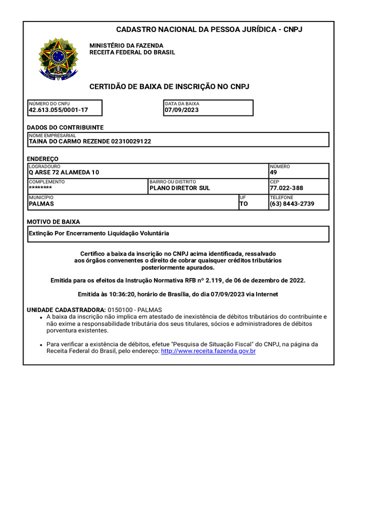 Certidão de Baixa Cnpj | PDF