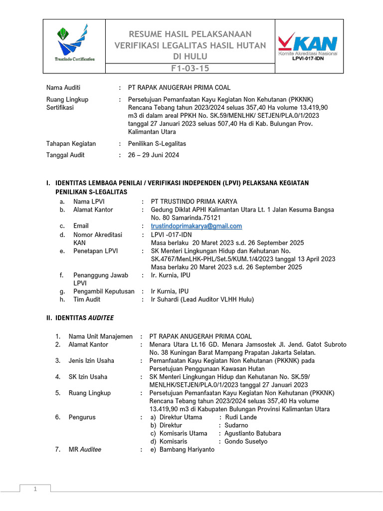 Resume PT Rapak Anugerah Prima Coal | PDF