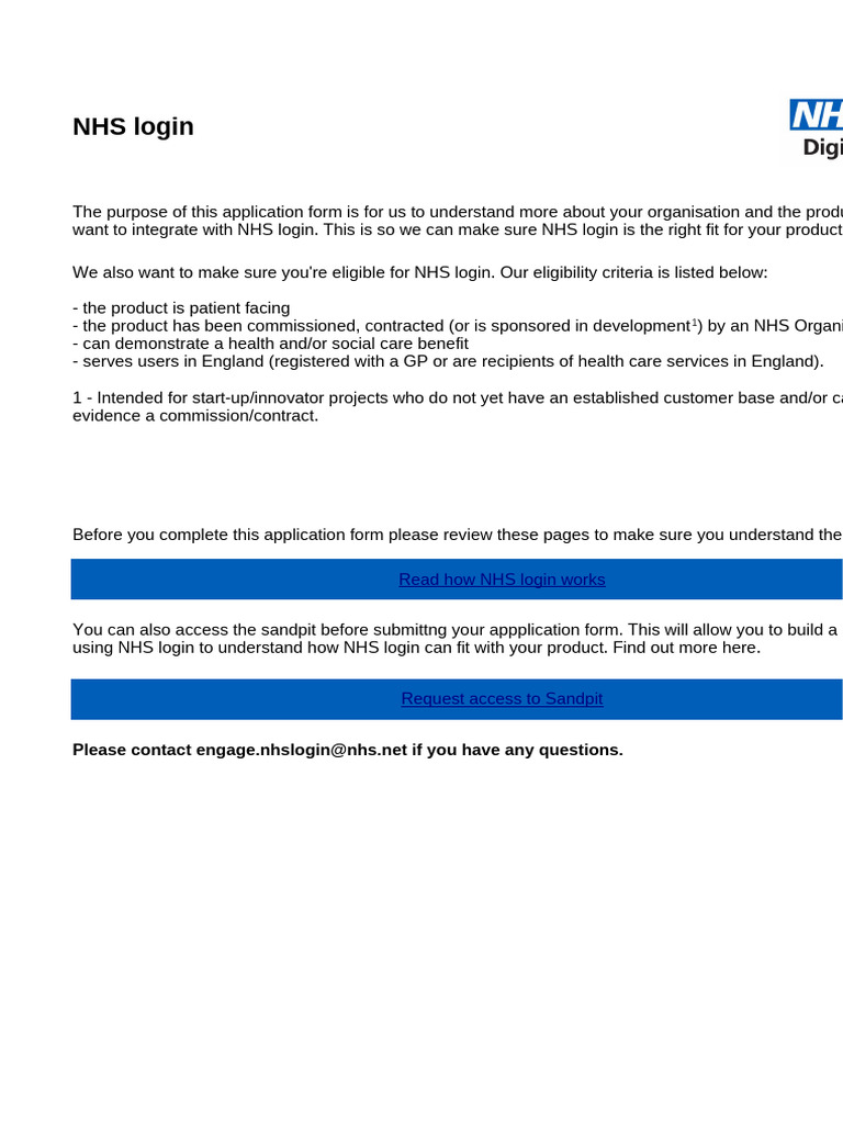 NHS Login Integration Application Guide | PDF | National Health Service ...