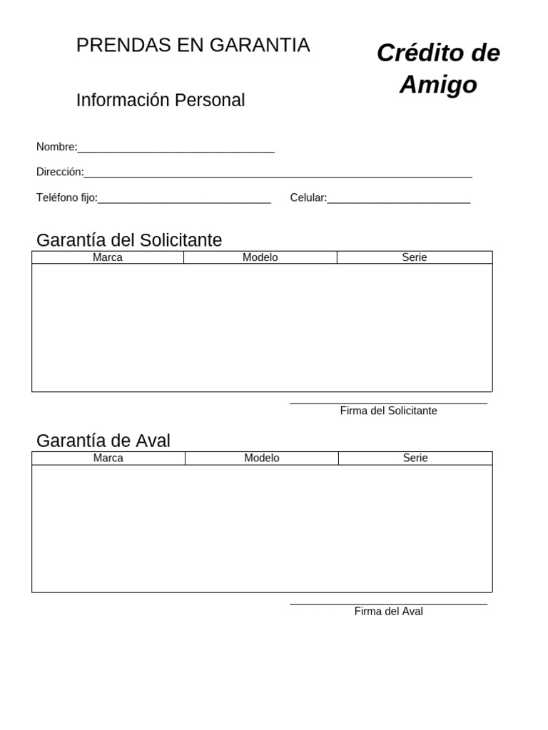 Pendras en Garantia Credito Amigo | PDF