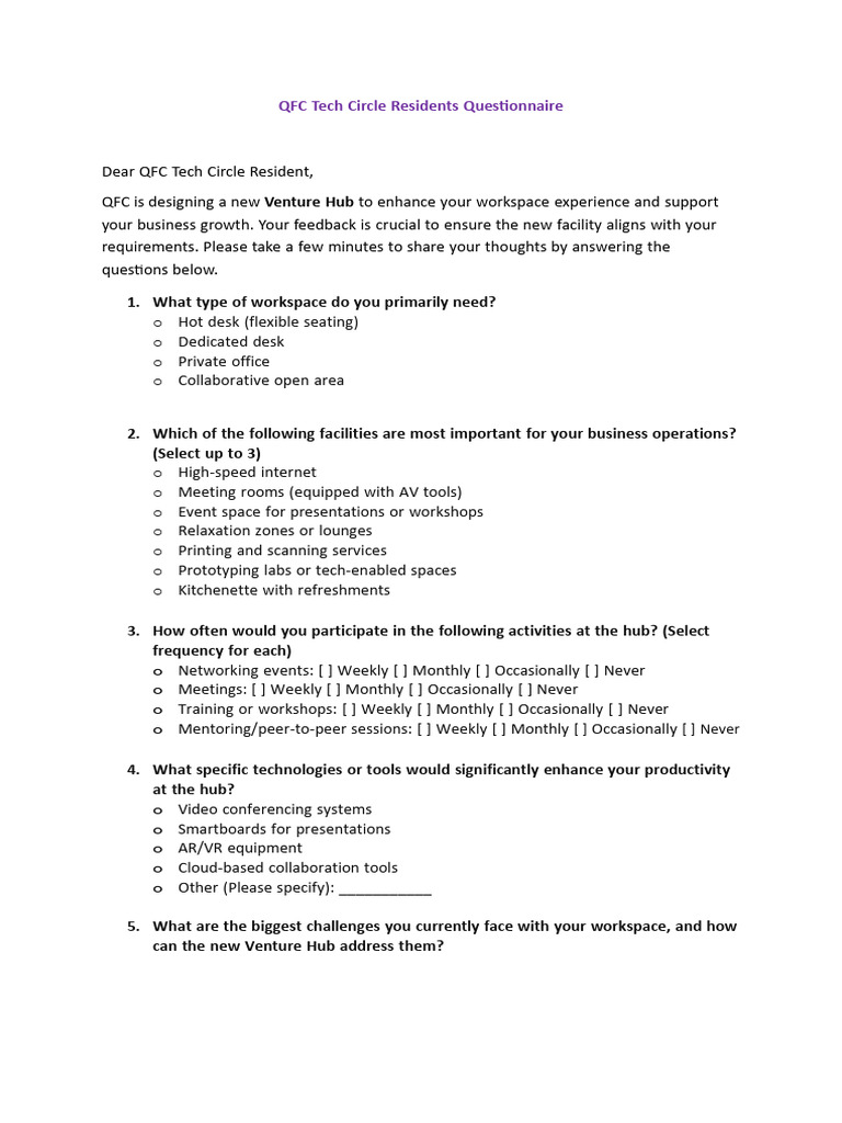 QFC Tech Circle Residents Questionnaire | PDF