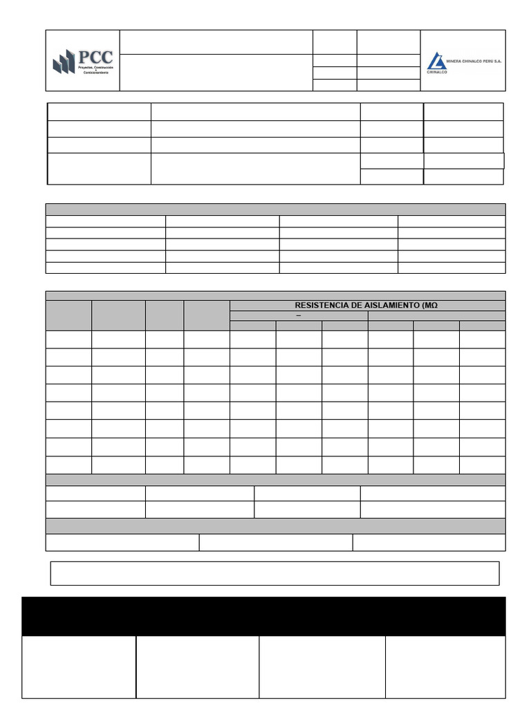 PCCQ-C-E-008 - REGISTRO DE MEDICION DE RESISTENCIA DE AISLAMIENTO DE CABLES | PDF | Ingenieria ...