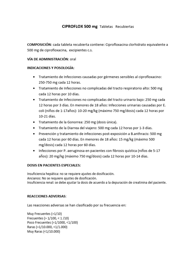 Ciproflox 500mg | PDF | Infección del tracto urinario | Farmacología