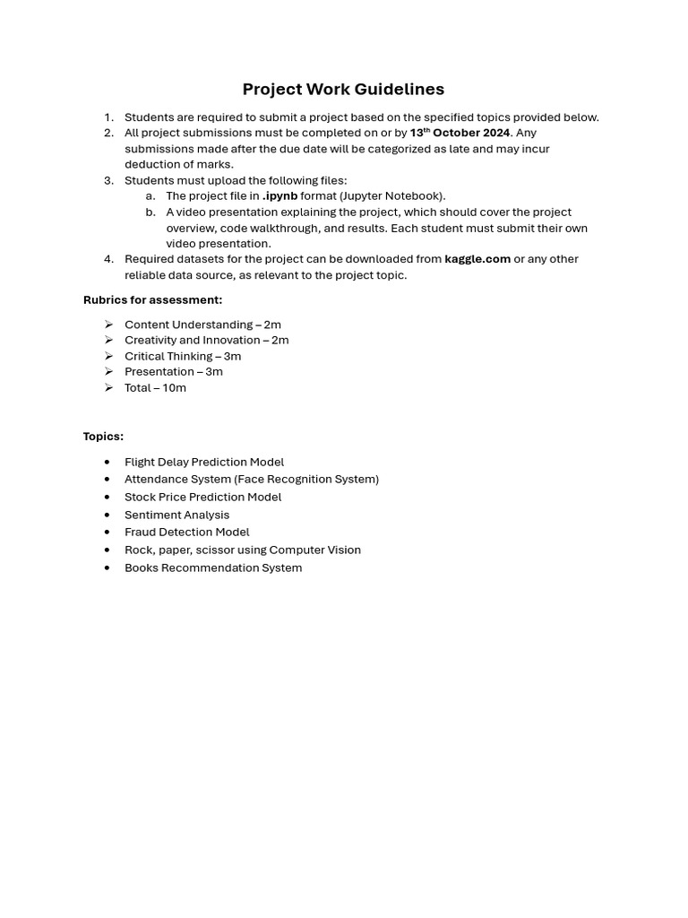 Project Work Guidelines | PDF