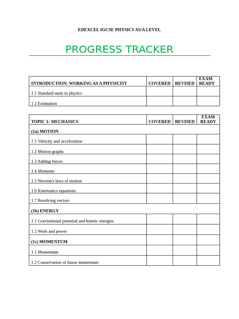 Edexcel IGCSE Physics Tracker | PDF