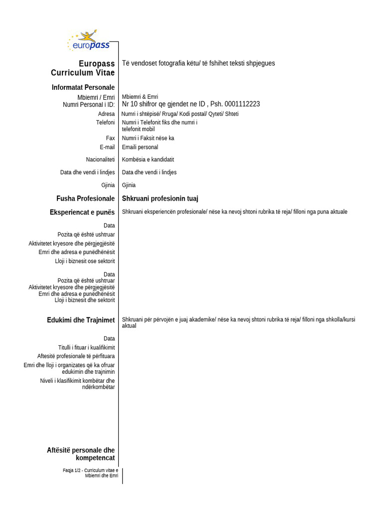 CV Europas Shqip 2 | PDF