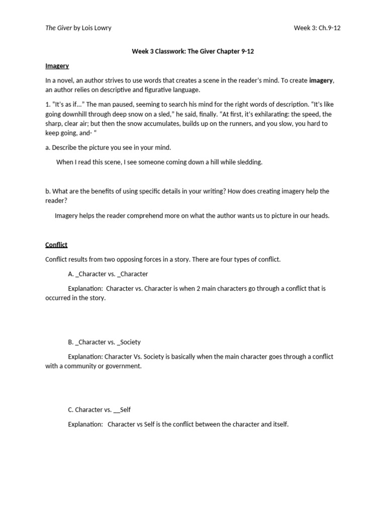 Week 3 Classwork CH 9-12 Copy 1 | PDF | The Giver