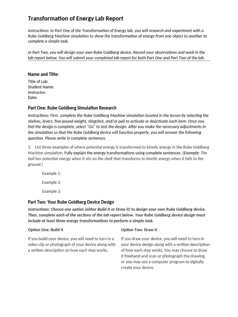 Transform Energy Lab Report | PDF | Physics | Physical Quantities