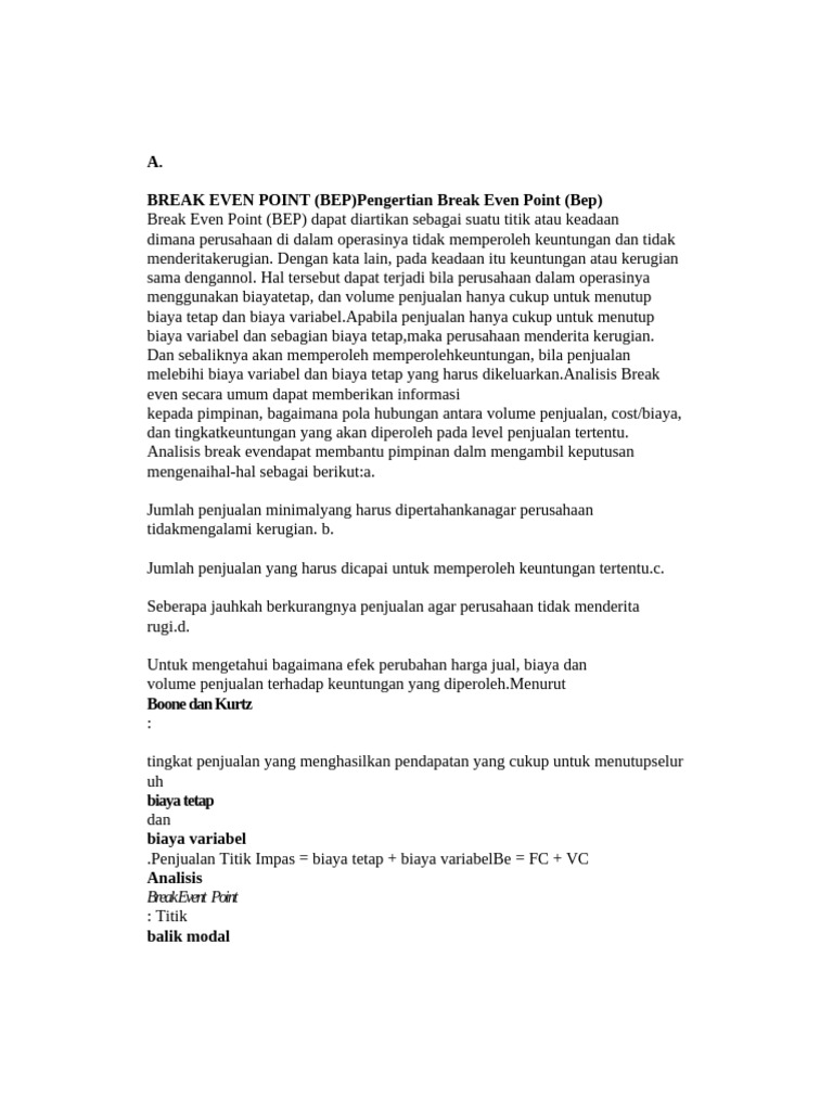 Break Even Point | PDF