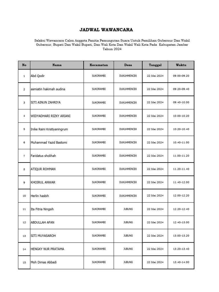 Form Jadwal Wawancara | PDF
