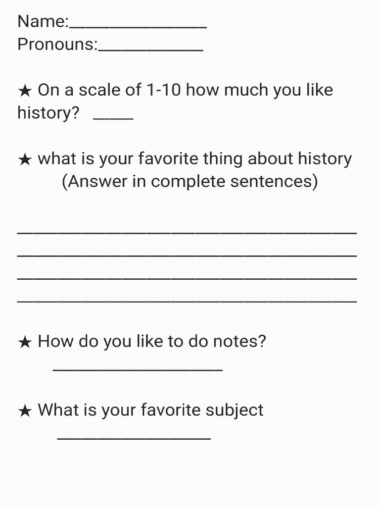 Get To Know You History Worksheet | PDF