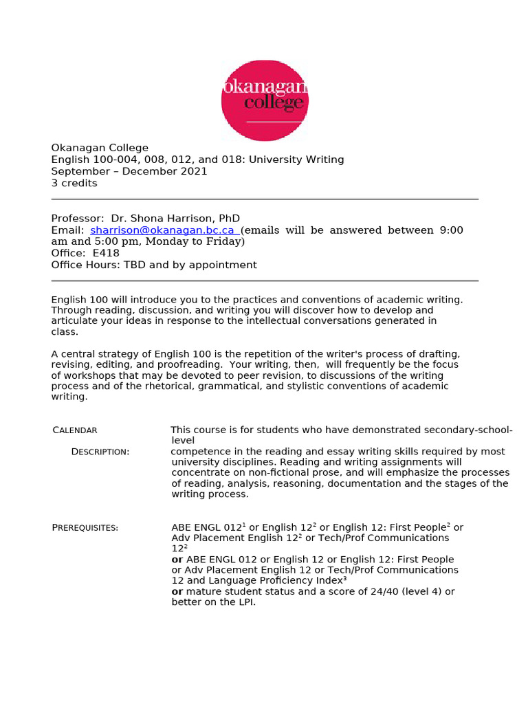 100 Syllabus September 2021 | PDF | Academic Dishonesty | Plagiarism