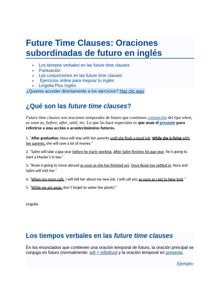 As Soon As While Until by The Time Future Time Clauses | PDF