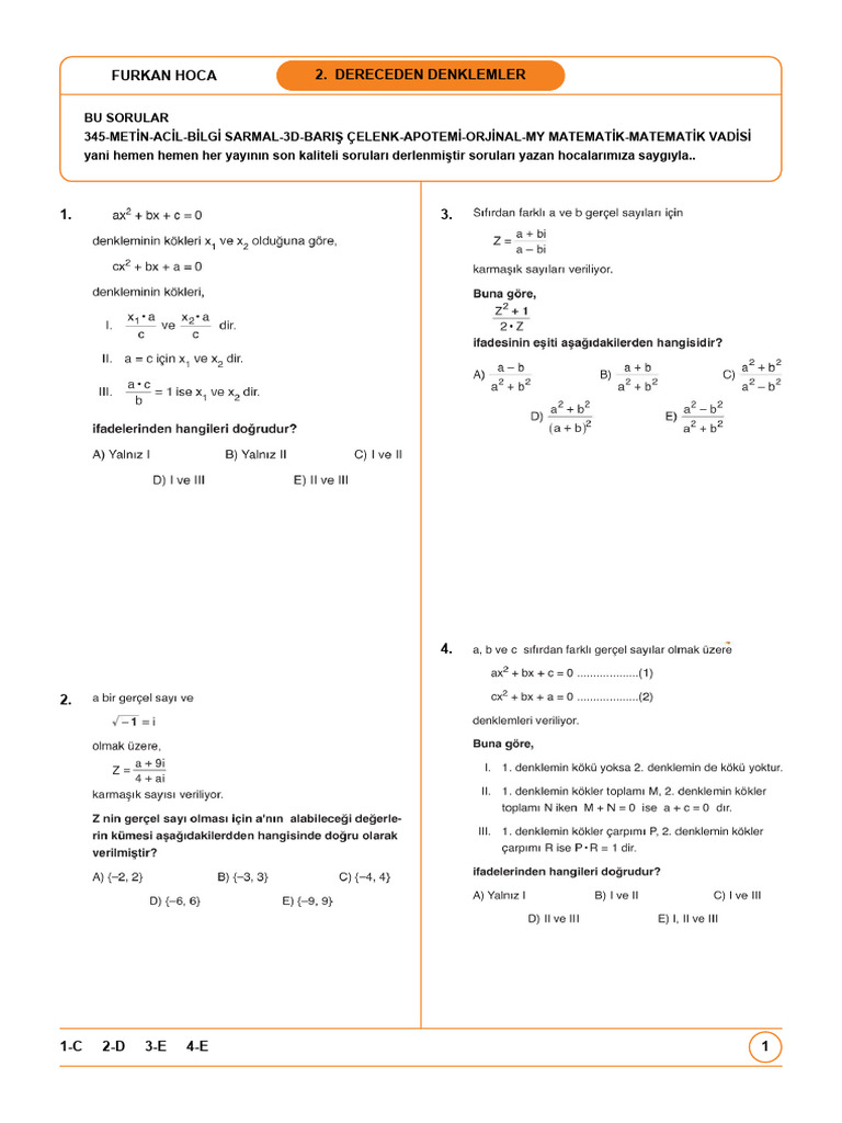 Dereceden Denklemler | PDF