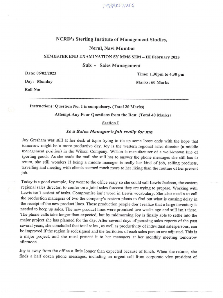 MMS QUS PAPER SEM -III MAY 2022 | PDF