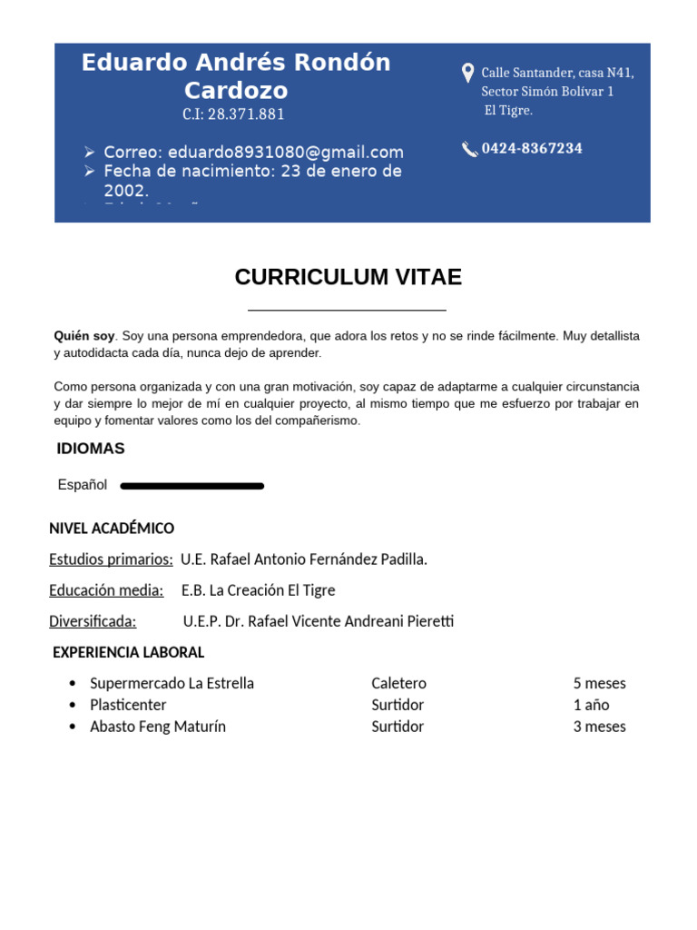 Curriculum-Vitae Eduardo Rondon | PDF
