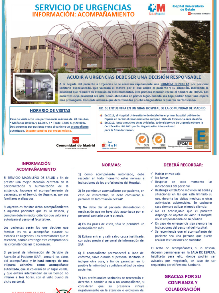 Folleto Acompa - Amiento Urgencias Getafe | PDF | Hospital | Cuidado de la salud