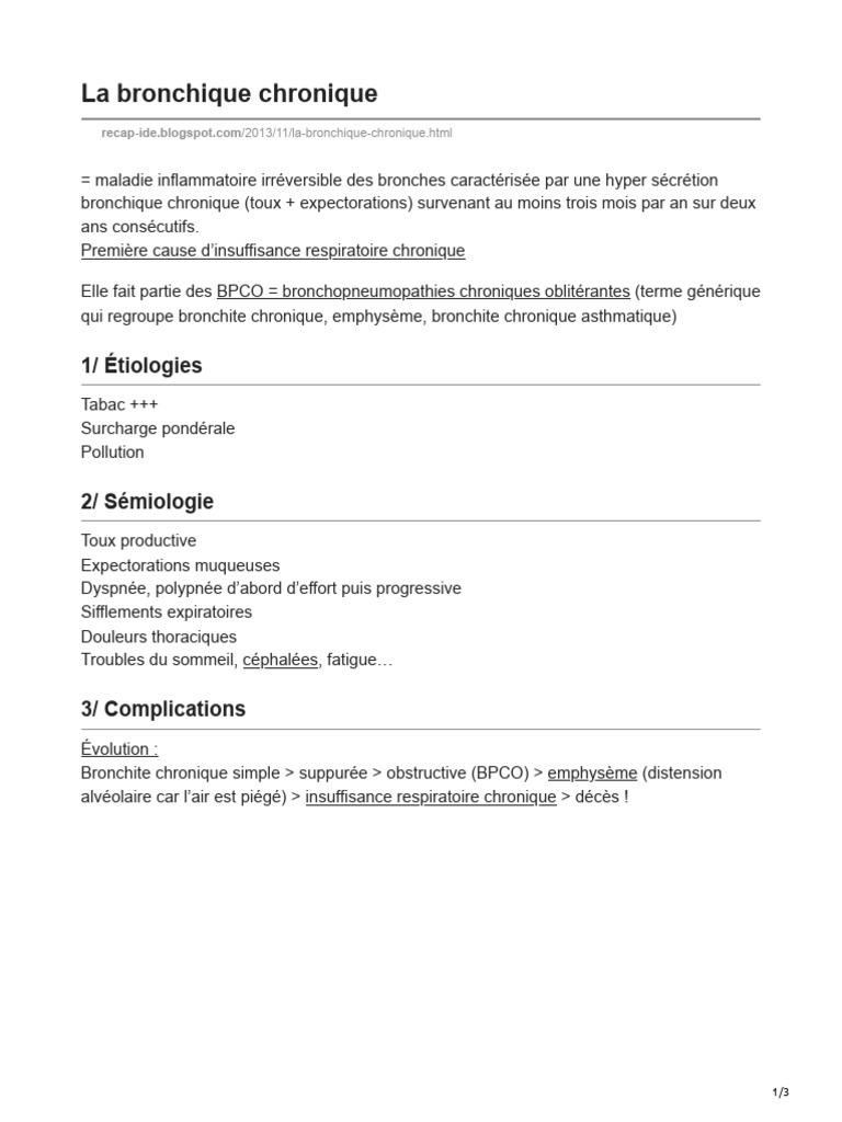 Bronchite Chronique : Causes et Traitements | PDF