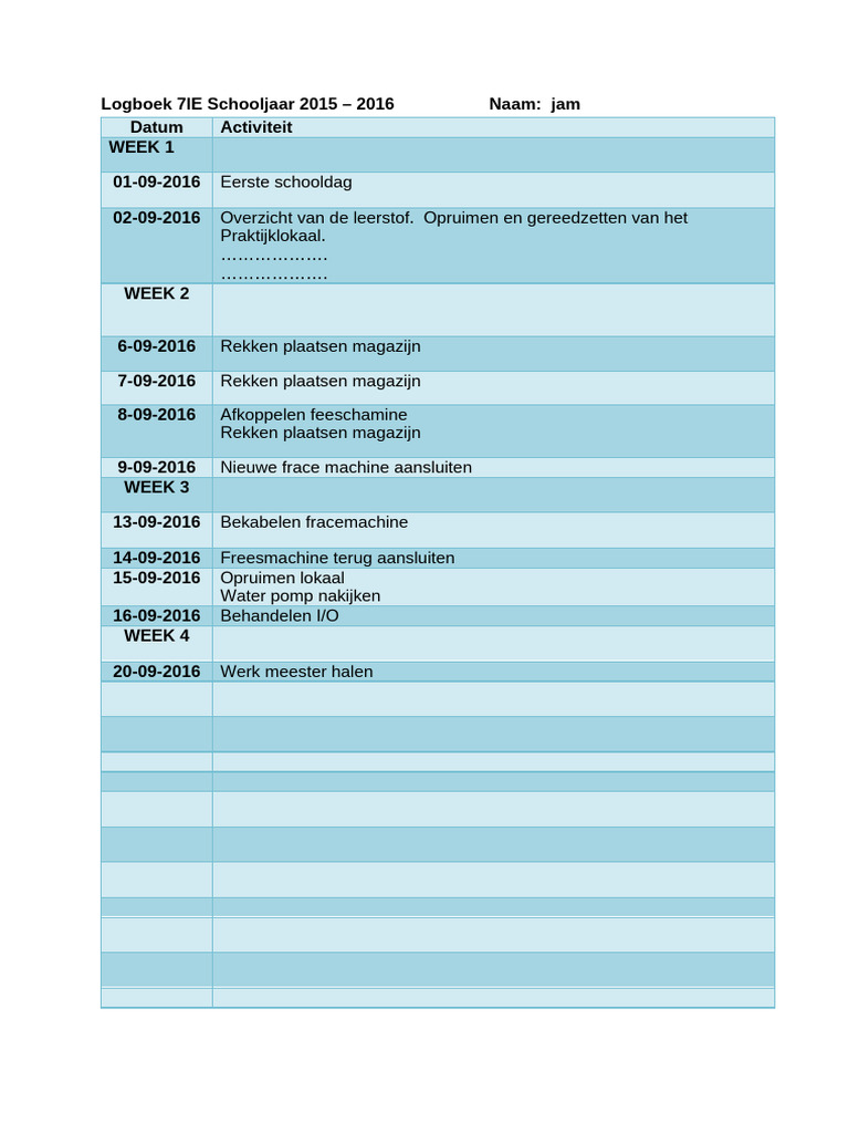 Logboek 7IE 2015 - 2016 | PDF