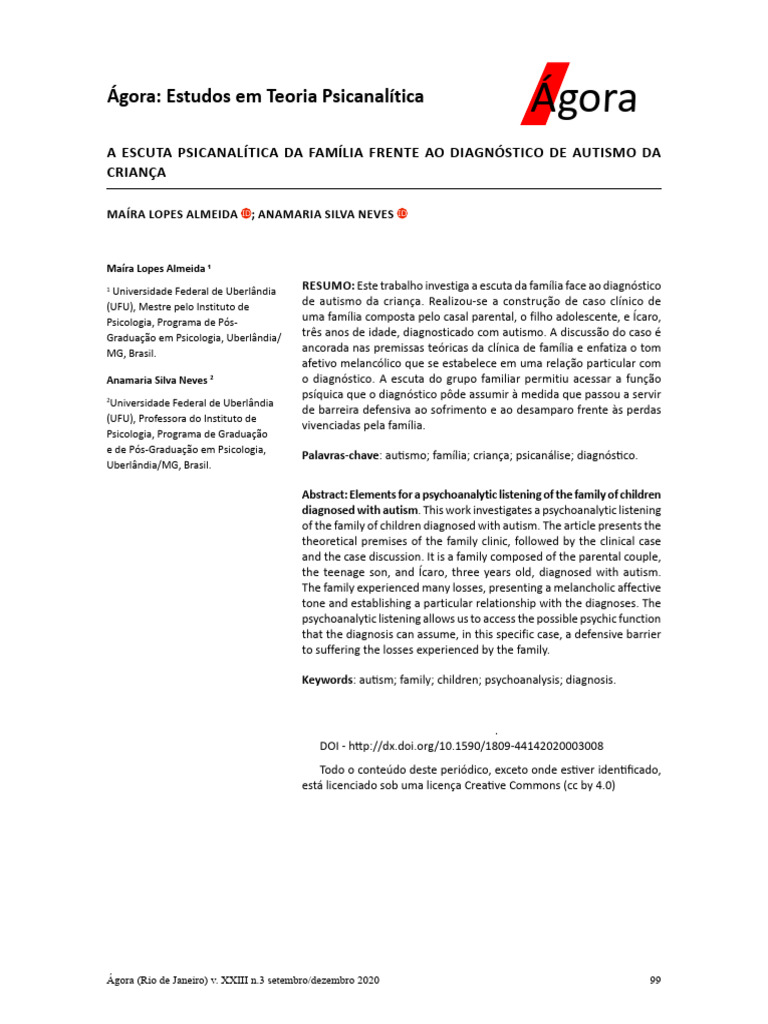 Escuta Psicanalítica da Família e Autismo | PDF | Família | Psiquiatria