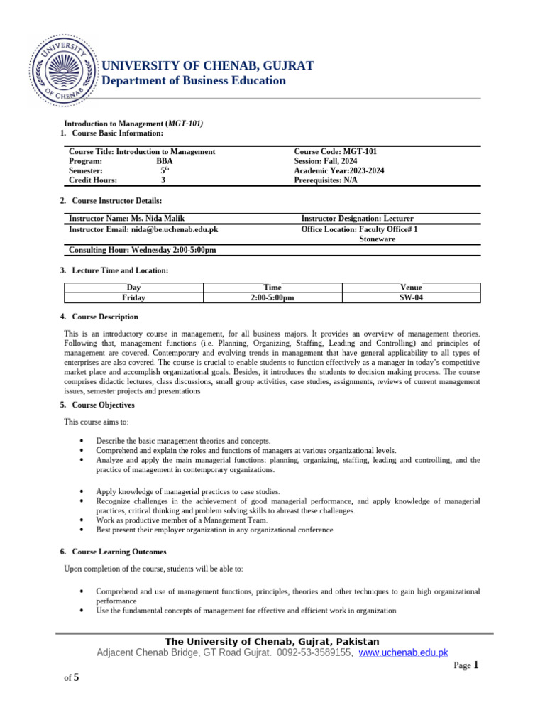 Course Outline Management | PDF | Strategic Management | Cognition