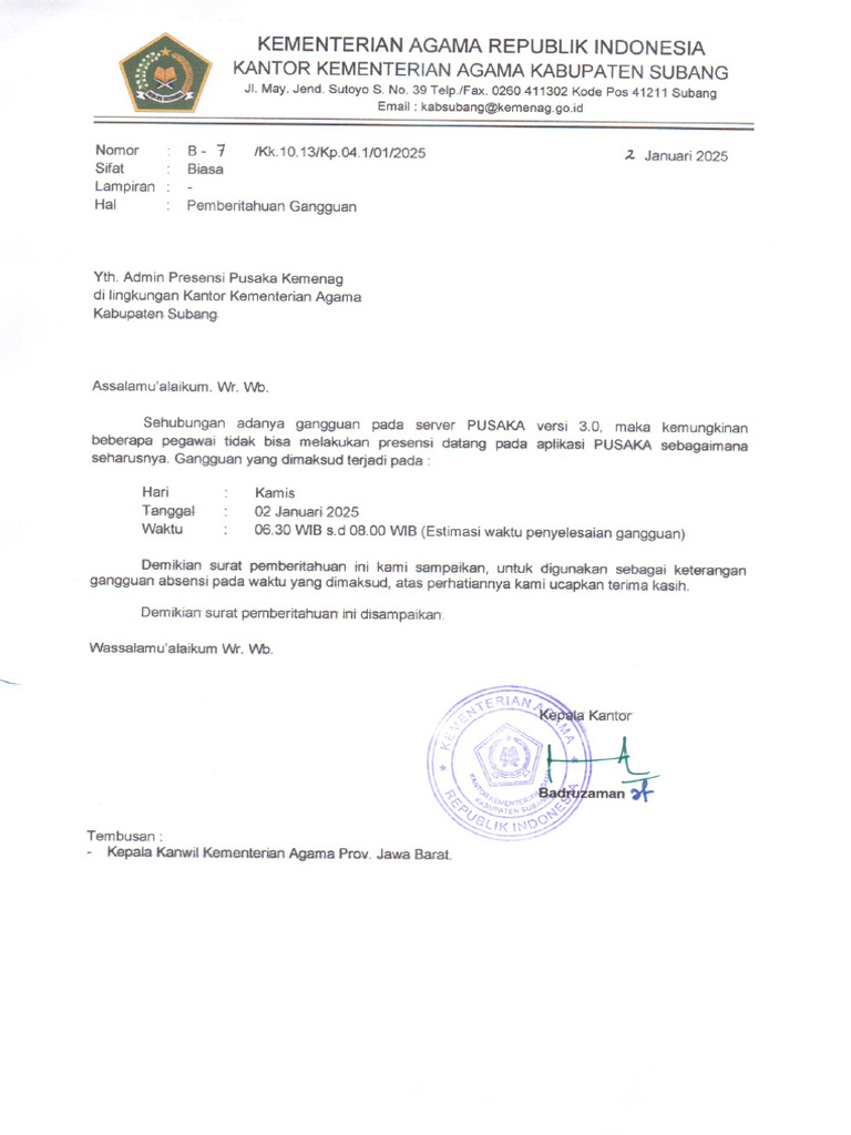 Surat Keterangan Absen Error (02012025) - Pagi | PDF