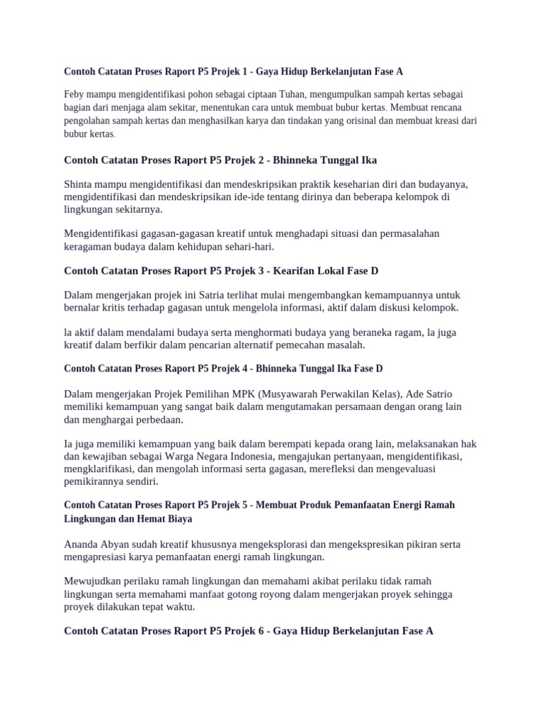Contoh Catatan Proses Raport P5RA | PDF