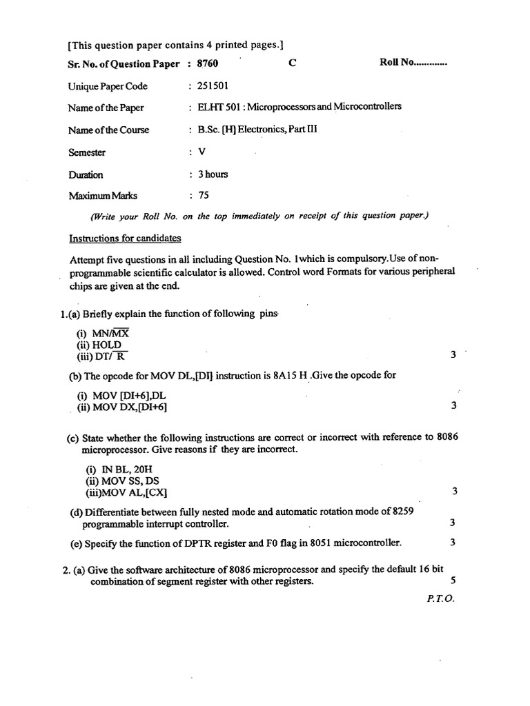 Bsc (Hons) Electronics Part III Microprocessors & Microcontrollers | PDF