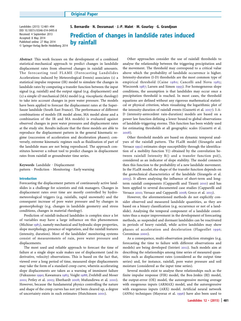 Predicting Landslide Rates from Rainfall | PDF | Landslide | Time Series