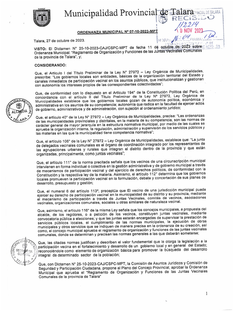 Ordenanza de Juntas Vecinales 2023 | PDF