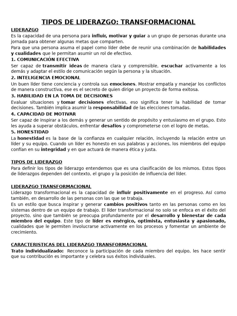 Liderazgo Transformacional | PDF | Liderazgo | Sicología