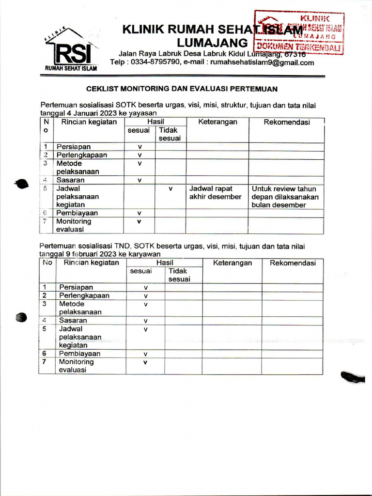 Cek list monev pertemuan | PDF
